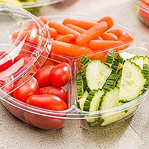 Thermo Tek Round Clear Plastic Serving Platter - with Lid, 3 Compartments - 7 1/2" x 7 1/2" x 2 1/2" - 100 count box - Restaurantware