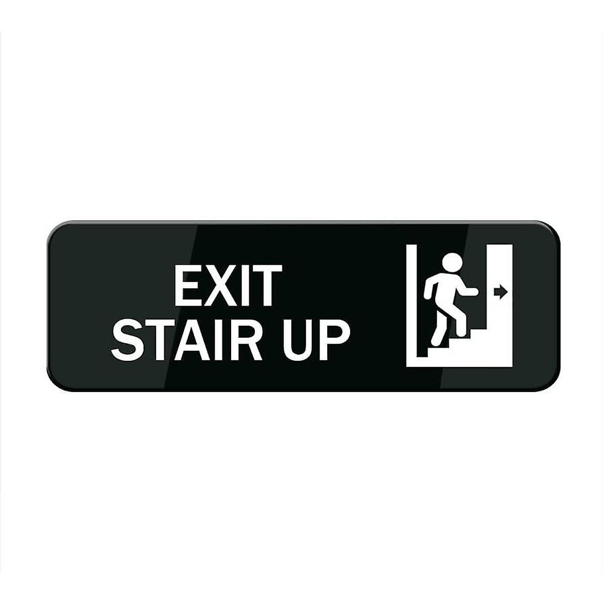 Exit Stair Up Sign For Door, Acrylic Plastic, Black And White, Rounded Corners, Durable, Long Lasting With Double Sided Tape - 8"" X 3""