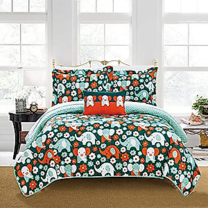 Chic Home Marsh 4 Piece Reversible Quilt Set Cute Elephant Friends Youth Design Bed in a Bag-Decorative Pillow Shams Included, Full, Multi Color