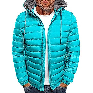 Ymosrh Down Jacket Men Hiking, Hooded Lightweight Puffer Jacket Winter Coat Packable Jacket Bubble for Mens Jacket Large Coat Jacket Chamarra para Hombre Invierno Coat Jacket Coats (M, Sky Blue)