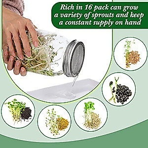 Thenshop 16 Pack Sprouting Lids for 86 mm Regular Mouth Mason Jars, 304 Stainless Steel Sprouting Jar Strainer Screen Lids, Canning Jars Suit for Grow Bean Sprouts, Alfalfa, Salad Sprouts
