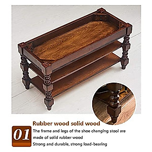 ALDEPO Shoe Cabinet European Style Household Shoe Changing Stool Retro Solid Wood Hallway Shoe Rack with Seat Multifunctional Shelf Shoe Storage Shelf Wardrobe Office Living Room 60