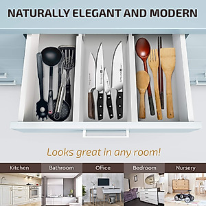 4 Pack Drawer Dividers Bamboo 2.6" High, 16-22" Adjustable Drawer Organizers for Clothes, Expandable Dresser Separators in Bedroom/Bathroom/Kitchen/Office Organization and Storage (White)