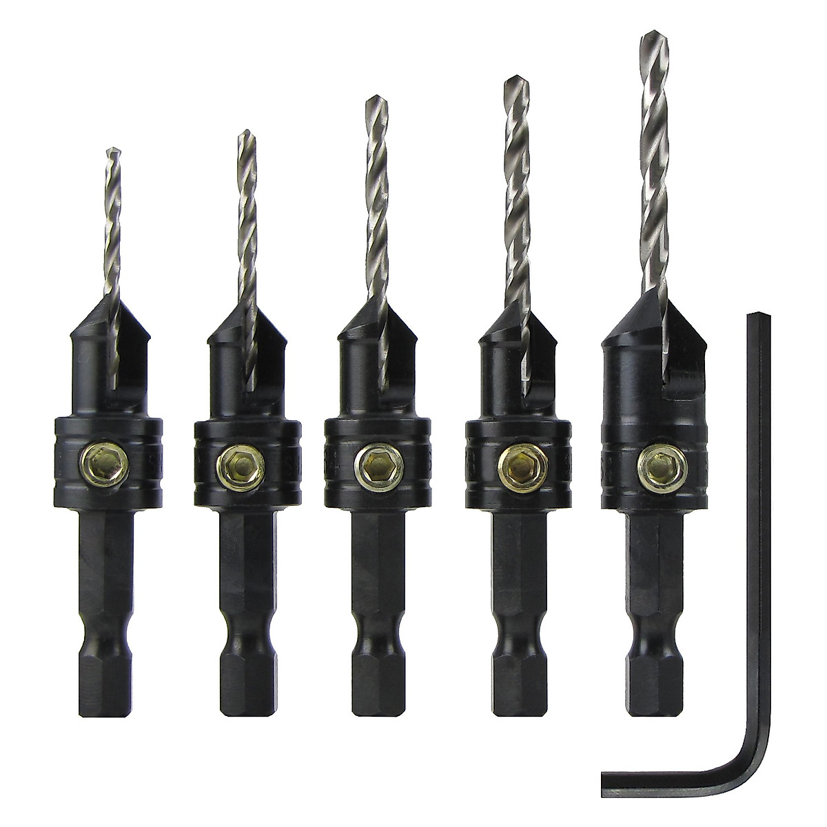 Make it Snappy Tools Brand Quick-Change 5-Pc. Countersink Drill Bit Set with Case. Proudly Made in The USA