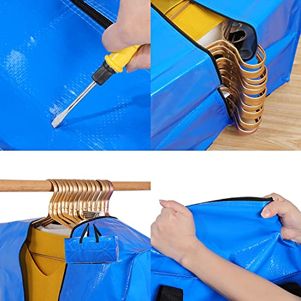 Moving Bags Heavy Duty,Extra Large Packing Bags for Moving,Reusable Plastic Moving Totes,Moving Storage Bags for Clothes,Moving Supplies Bins,Compatible with Ikea Frakta Cart (Blue,Set of 4)