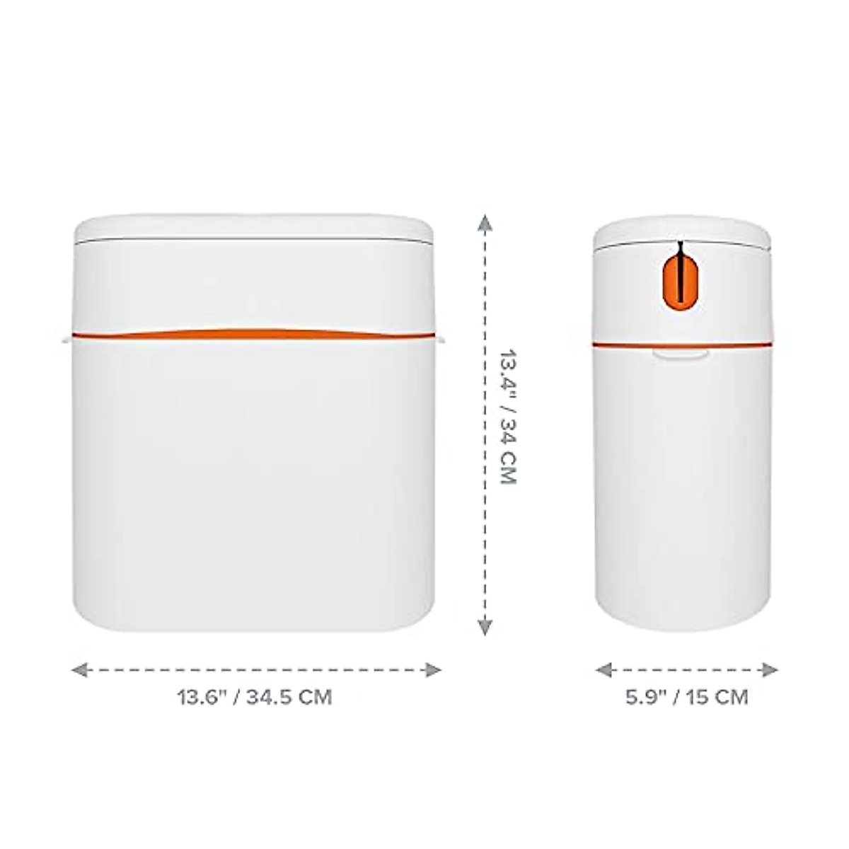 Modern Trash Can with Lid - Oval Slim Bathroom Trash Can w/ Automatic Push Open Cover - Touchless Waste Basket w/ Drawstring Plastic Trash Bag - 13.6x5.9x13.4in White Trash Can - Waterproof Trash Bin