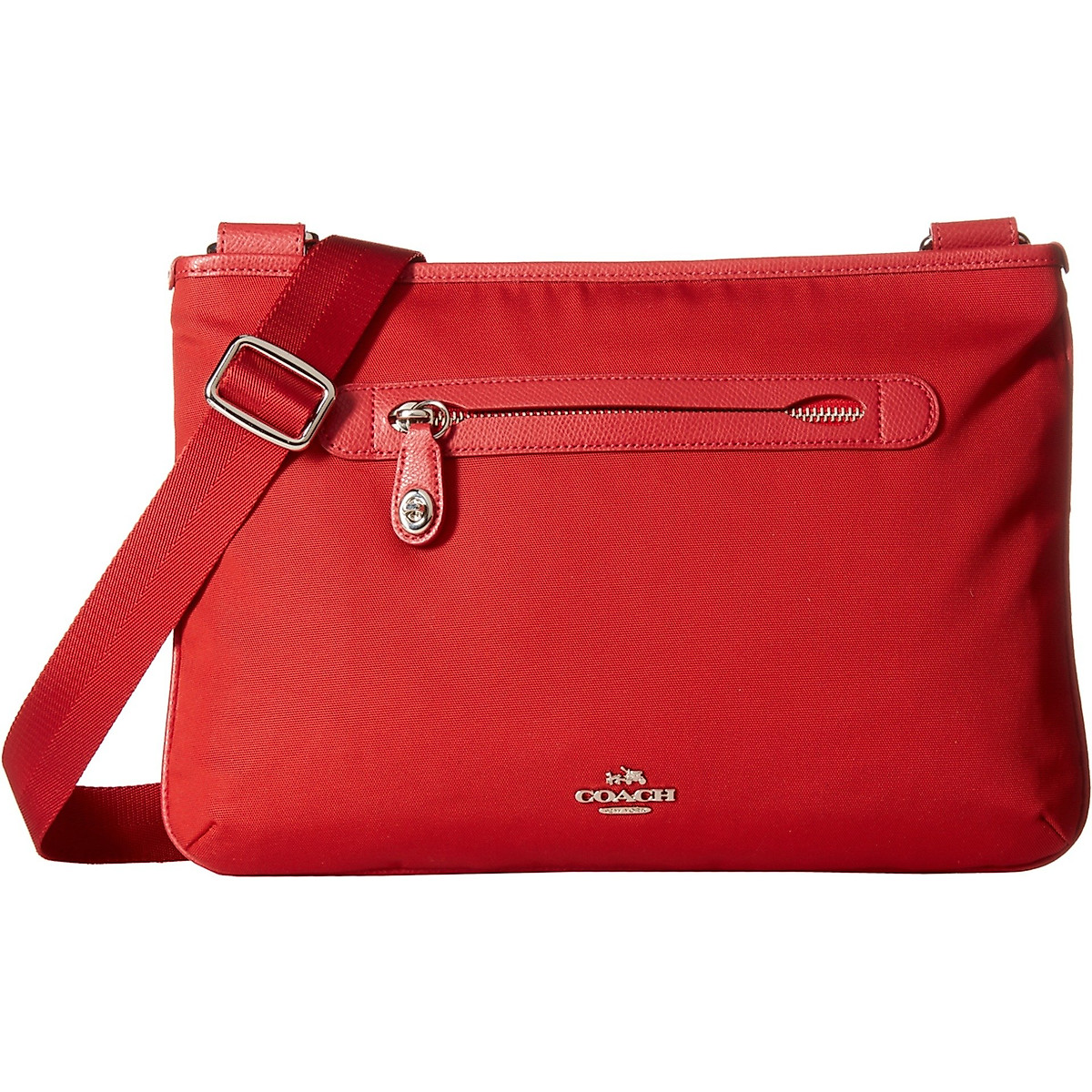 Coach Small Nylon Crossbody Shoulder Bag Style 36707 (Silver/True Red)