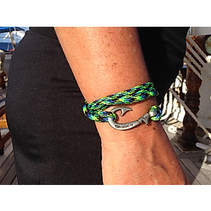 Chasing Fin Fish Hook Pendant Bracelet - Cool 30-Inch Military-Grade 550 Paracord Bracelet & Anklet - Adjustable Size, 100% Nylon Nautical & Fishing Accessory Hook Pendant, Pewter (Blue Camo, Pewter)