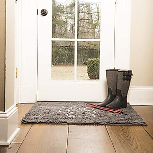 Dog Gone Smart Pet Products Dirty Dog Microfiber Paw Doormat - Mud Mat For Dogs - Super Absorbent Dog Mat Keeps Paws & Floors Clean - Machine Washable Pet Door Rugs with Non-Slip Backing | Large Grey