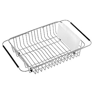 SANNO Dish Drying Rack, Expandable Dish Drainer Over Sink Kitchen Sink Grate Sink Protector for Kitchen Organization Stainless Steel