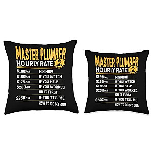 Master Plumber Gifts Shirt Master Hourly Rate Funny Plumbing Plumber Pipefitter Throw Pillow, 16x16, Multicolor