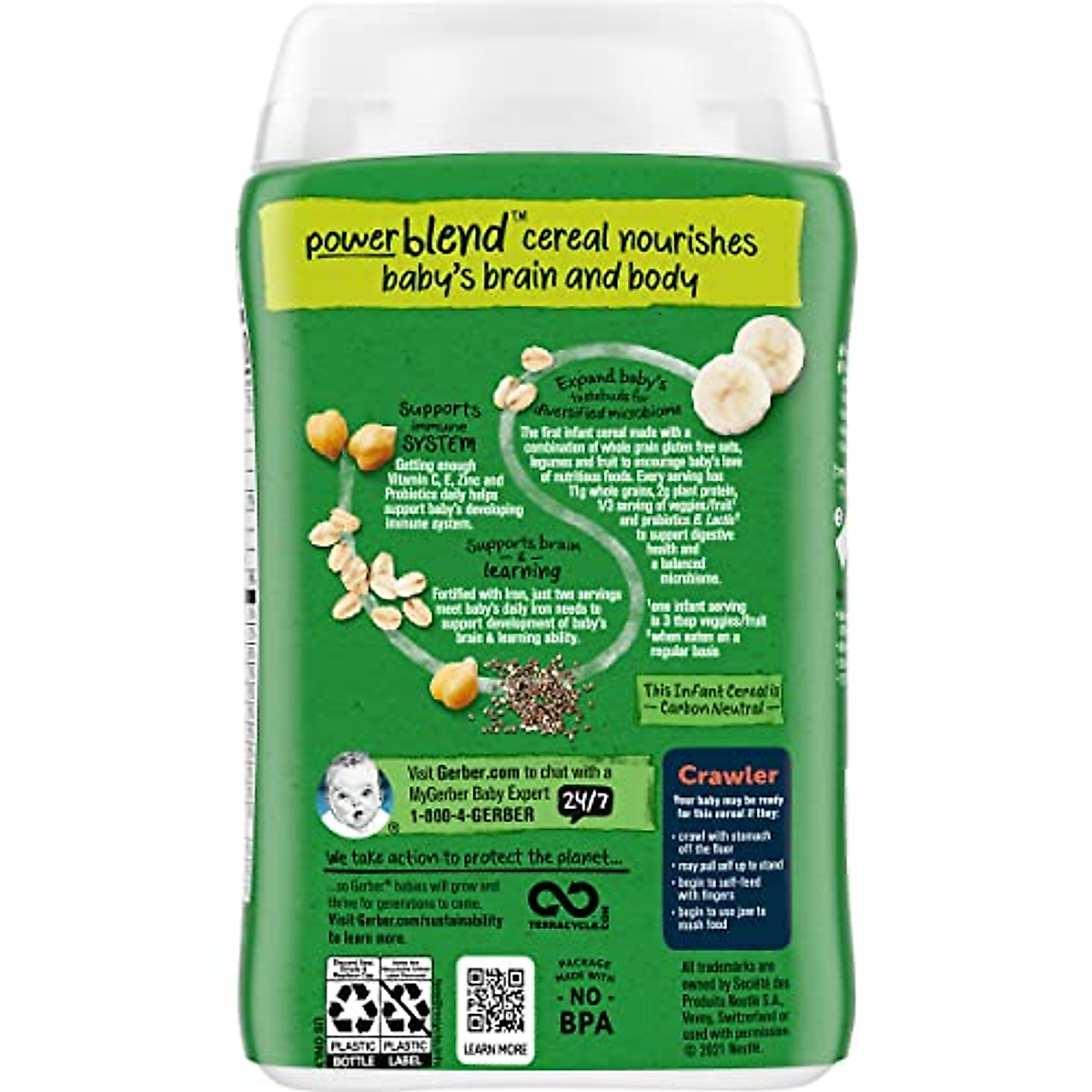 Gerber Organic for Baby Power Blend Probiotic Cereal, Oatmeal Chickpea Banana & Chia Cereal, Organic & Non-GMO Baby Cereal, 8-Ounce Canister (Pack of 3)