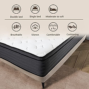 PAMYO 12 Inch Memory Foam and Innerspring Hybrid Mattress-Queen Mattress-Medium Firm Mattress-Bed in a Box