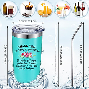 Patelai Funny Godmother Gift, Thank You for Being My Godmother Personalized Mother's Day Gift for Godmother Mother, 20 oz Insulated Vacuum Mug Tumbler with Lid Straw Brush (Mint)
