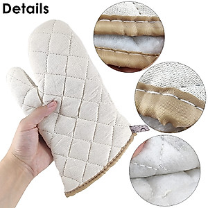VAIIEYO 1 Pair Oven Mitts - Heat Resistant Thick Cotton, Soft Quilted Lining, for Kitchen Baking, Cooking & Grilling（11 Inch White）