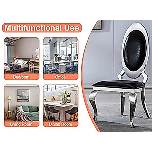 Goderfuu Dining Chairs Set of 4 - Modern Dining Chairs with Silver Stainless Steel Legs, Faux Leather Dining Chairs with Oval Back, Upholstered Dining Chairs Kitchen Chairs for Dining Room Chairs