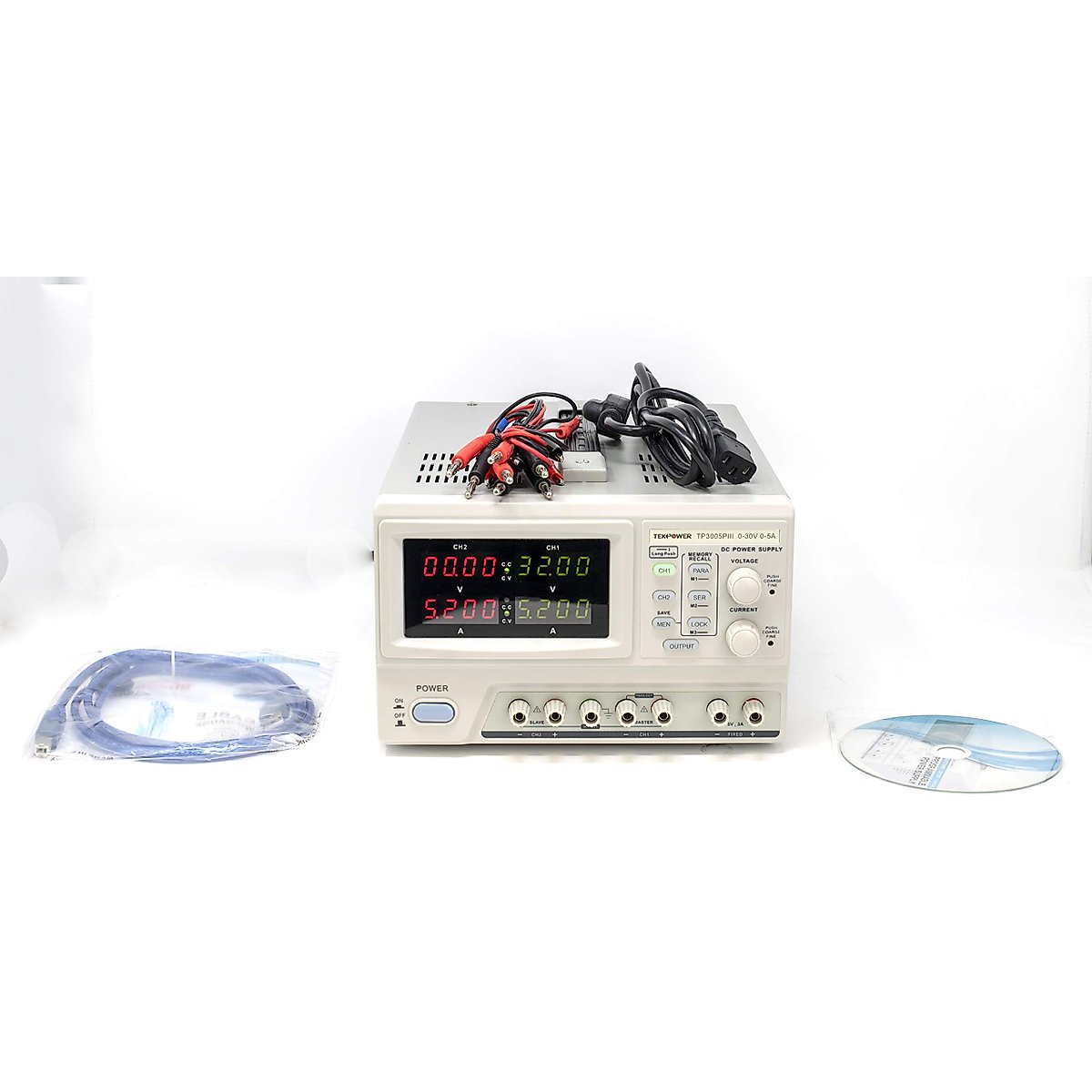 Tekpower TP3005PIII Programmable Variable Regulated Triple Output DC Power Supply, 0-30V at 0-5A