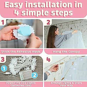 Bed Canopy with Lights, White Canopy Bed, Bed Canopy for Girls Room, Princess Bed Canopy | Single, Twin, Full, Queen | Bed Canopy for Girls, Kids Bed, Hanging Canopy, Fairy Lights Led Canopy