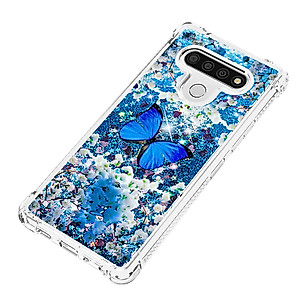 CAIYUNL for LG Stylo 6 Case,LG Stylo 6 Phone Case,Glitter Bling Floating Liquid Sparkle Quicksand Cute Clear TPU Silicone Women Girls Case Shockproof Protective Cover for LG Stylo 6-Blue Butterfly