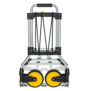 Mount-It! Folding Hand Truck and Dolly, 264 Lb Capacity Heavy-Duty Luggage Trolley Cart with Telescoping Handle and Rubber Wheels, Silver, Black, Yellow