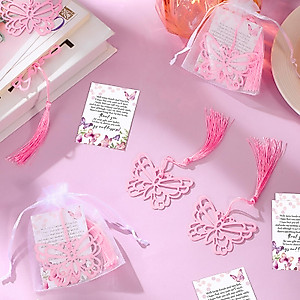 Humyoun 50 Sets Baby Shower Favors for Guests Bulk 50 Metal Book Marks Butterfly Bookmarks 50 Mini Thank You Cards 50 Organza Bags for Baby Shower Guests Souvenirs Reading Lover Gifts