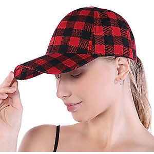 Womens Buffalo-Check Ball-Cap Red-Black-Plaid Baseball-Hat (Red/Balck Plaid, Medium)