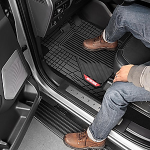 Motor Trend AdventureMax Car Floor Mats Full Set - Durable Rubber Floor Mats for Cars with Debris Capture Grooves, All Weather Interior Protection for Front and Rear with Non-Slip Backing, Black