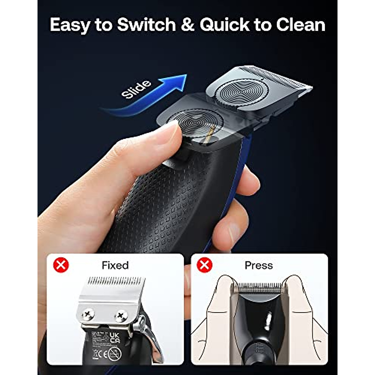 GLAKER Hair Clippers for Men - Cordless & Corded 2 in 1 Hair & Beard Trimmer with ABS Guards, Detachable Blades & Turbo Motor, Professional Haircutting Kits for Blending & Fade Cuts