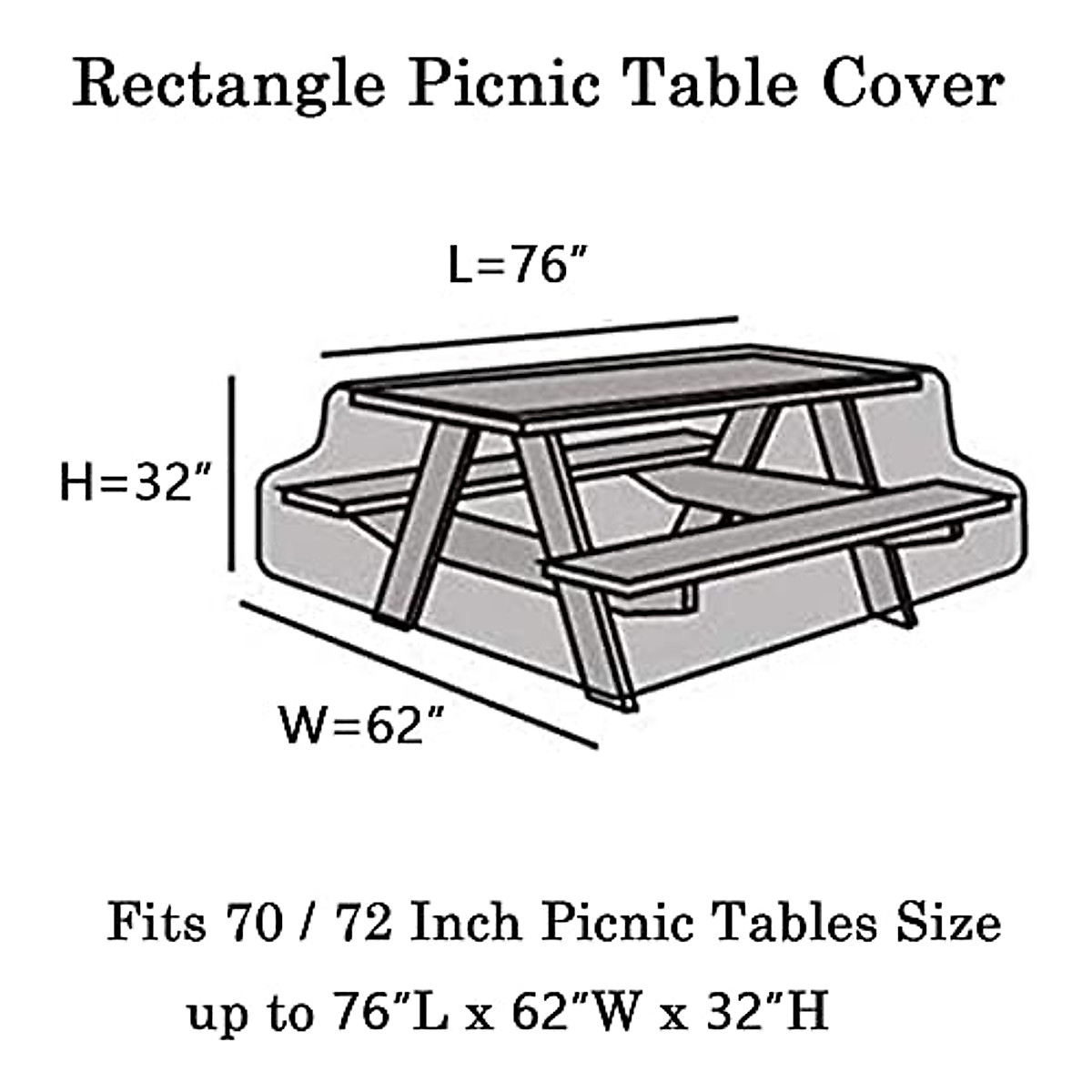 StorMaster Outdoor Picnic Table Cover Waterproof Heavy Duty 70 72 Inch Patio Picnic Kitchen Table Bench Seat Cover Winter, Black