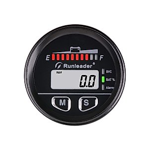 Runleader 12V to 48V Digital LED Battery Capacity Monitor, Hours Volt Meter Gauge - Suitable for Battery Lead-Acid LiFePO4 "Trojian" Gel AGM,Works on Golf Club Forklift Go Kart RV Trailer Stacker.