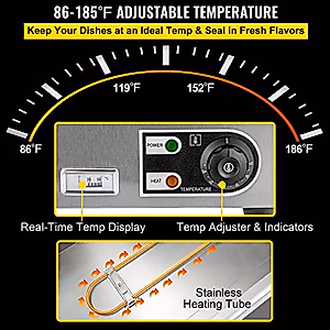Commercial Food Warmer Bain Marie with Glass Shield - 10 Pan x 1/2 GN, 6-Inch Deep, 1500W Electric Countertop Food Warmer