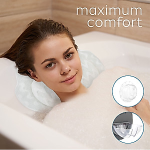 Charmont Luxury Bath Pillow Set, Relaxing Spa Bathtub Headrest for Head and Neck Support, Slip Resistant Waterproof Bathtub Cushion Strong Suction for Soaking Tub 3D Air Mesh with Accessories