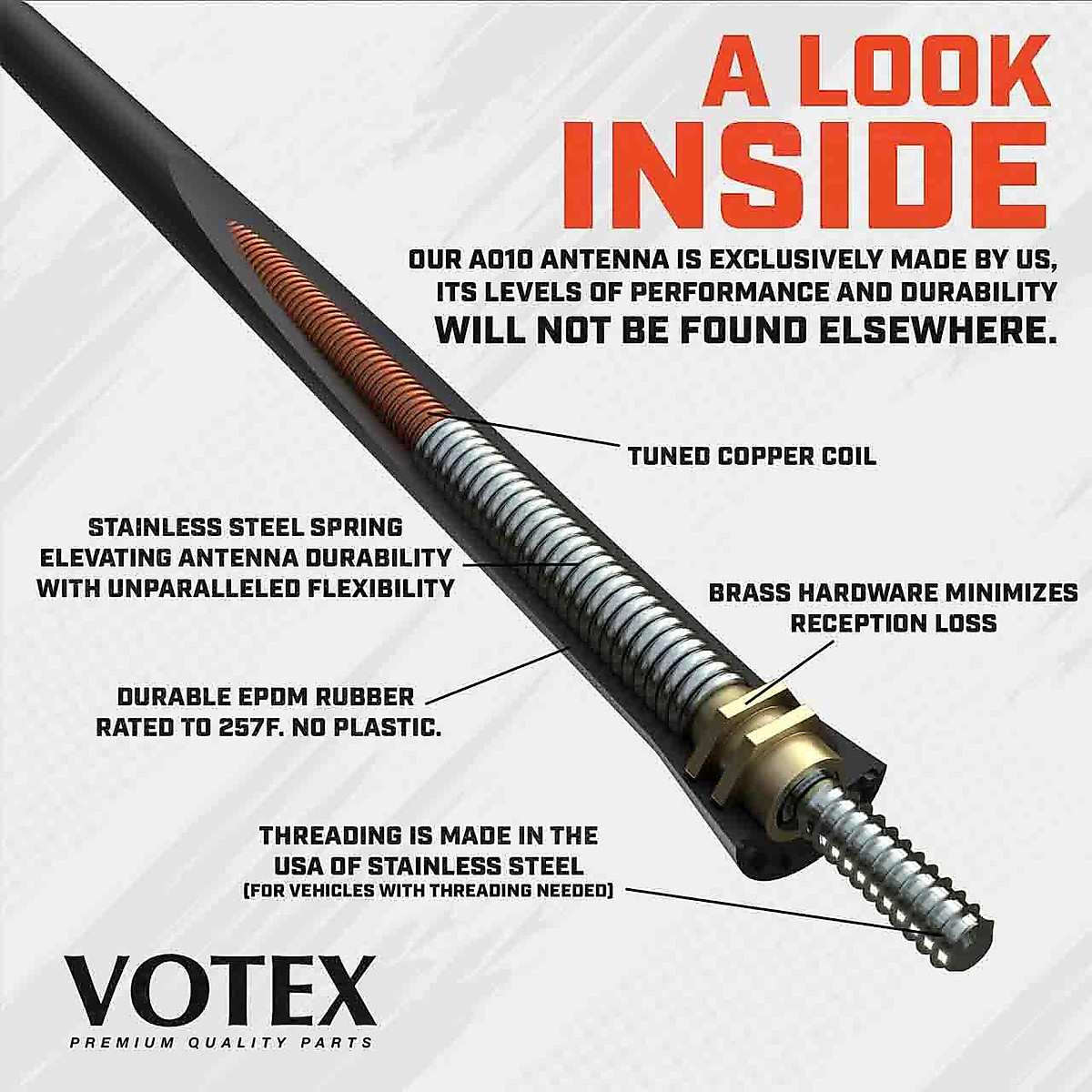 Votex Black Short Rubber 6 3/4" Universal Antenna Kit - Car Wash Proof, Easy Setup, Enhanced Reception with Copper Coil, USA Stainless Steel Threading, Flexible & Durable Fits Cars, Trucks, SUVs