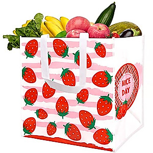 WorldBazaar Strawberry Shopping Bags Reusable Grocery Bags 8 PCS Groceries Handle Bags