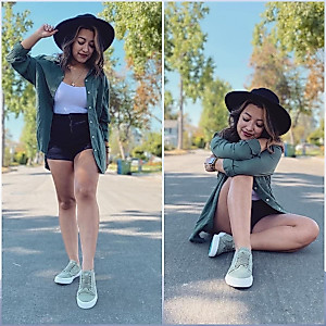 JENN ARDOR Women's Stylish Slip On Sneakers No Laces Elastic Low Top Canvas Sneakers Trendy Flats Comfortable Casual Walking Shoes