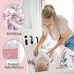 Honkaii Swan Crib Bedding Set for Girls 3pcs, Crib Sheet, Crib Skirt, Crib Quilt Included, Pink Crib Sets