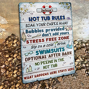 N NAMESISS All Over Printed Sign, Personalized Hot Tub Sign, Hot Tub Signs, Hot Tub Decor, 8", 12", 18" Wood Sign, Hot Tub Decorations, Housewarming Gift, Gift for Family, Gift for Friend (03)