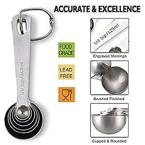 1Easylife 18/8 Stainless Steel Measuring Spoons, Set of 6 for Measuring Dry and Liquid Ingredients