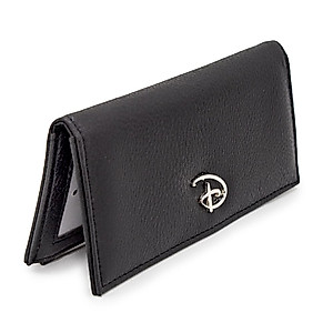 Disney Wallet, Fold Over, Snap Pouch, Disney Signature D Logo Silver, Black Vegan Leather