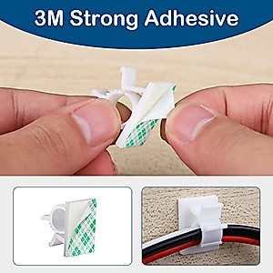 60 Pcs Adjustable Cable Clips, 3M Adhesive Cable Organizer, Sticky Cord Holder Wire Management Clips for PC, Ethernet Cable, Car, Office and Home, White