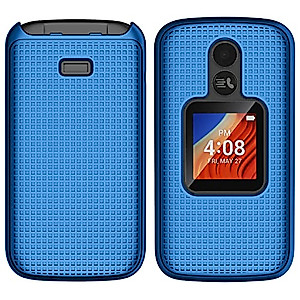 Case for Alcatel TCL Flip 2 Phone (2022), NakedcellPhone [Grid Texture] Slim Hard Shell Protector Cover for T408DL / TFALT408DCP - Cobalt Blue