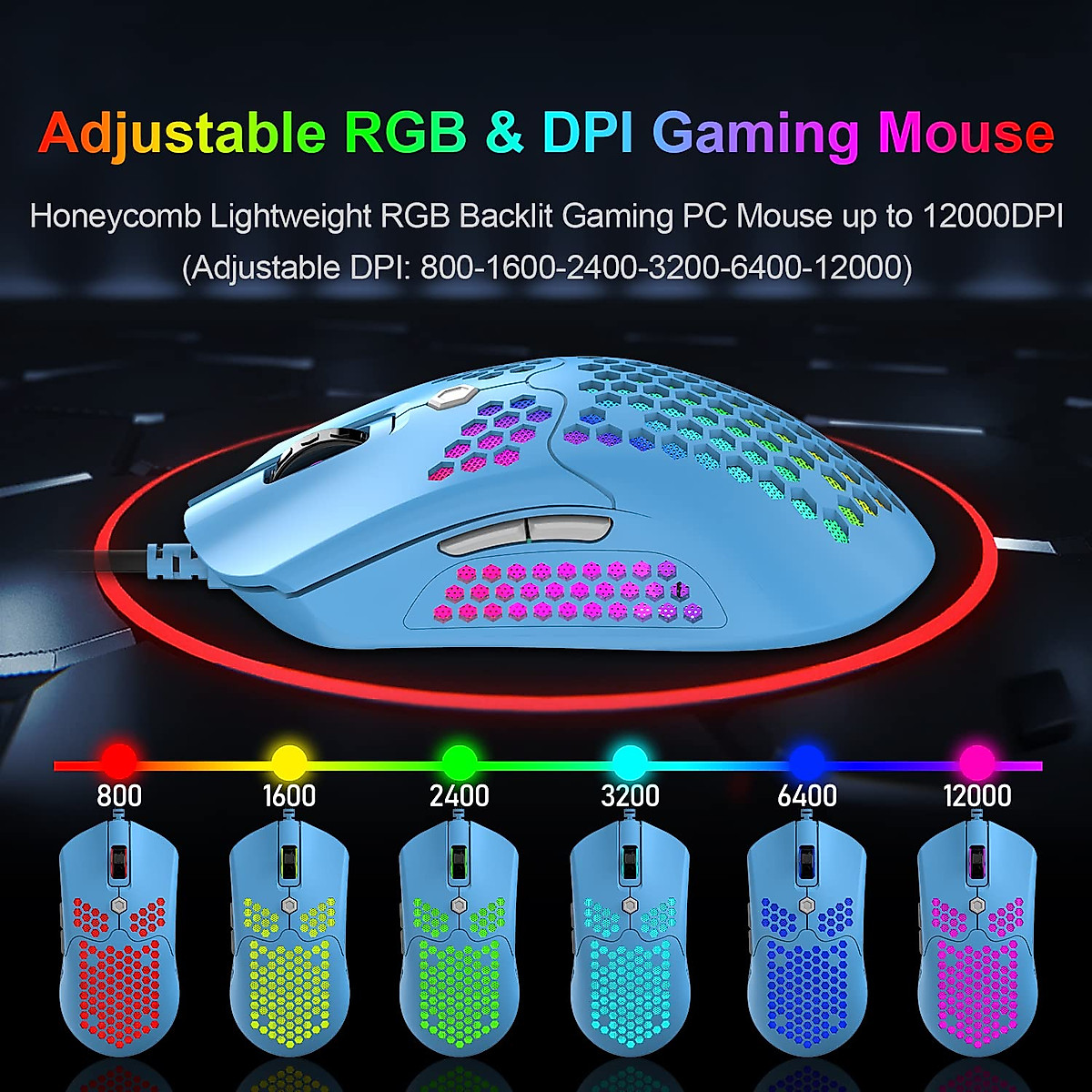 SELORSS ZIYOULANG T60 60% Compact Mechanical Gaming Keyboard RGB Chroma Type C Ergonomic Mini Keyboard UK Layout 12000DPI Gaming Mouse Honeycomb Shell for PC/PS4/PS5/Xbox(Red Switch)