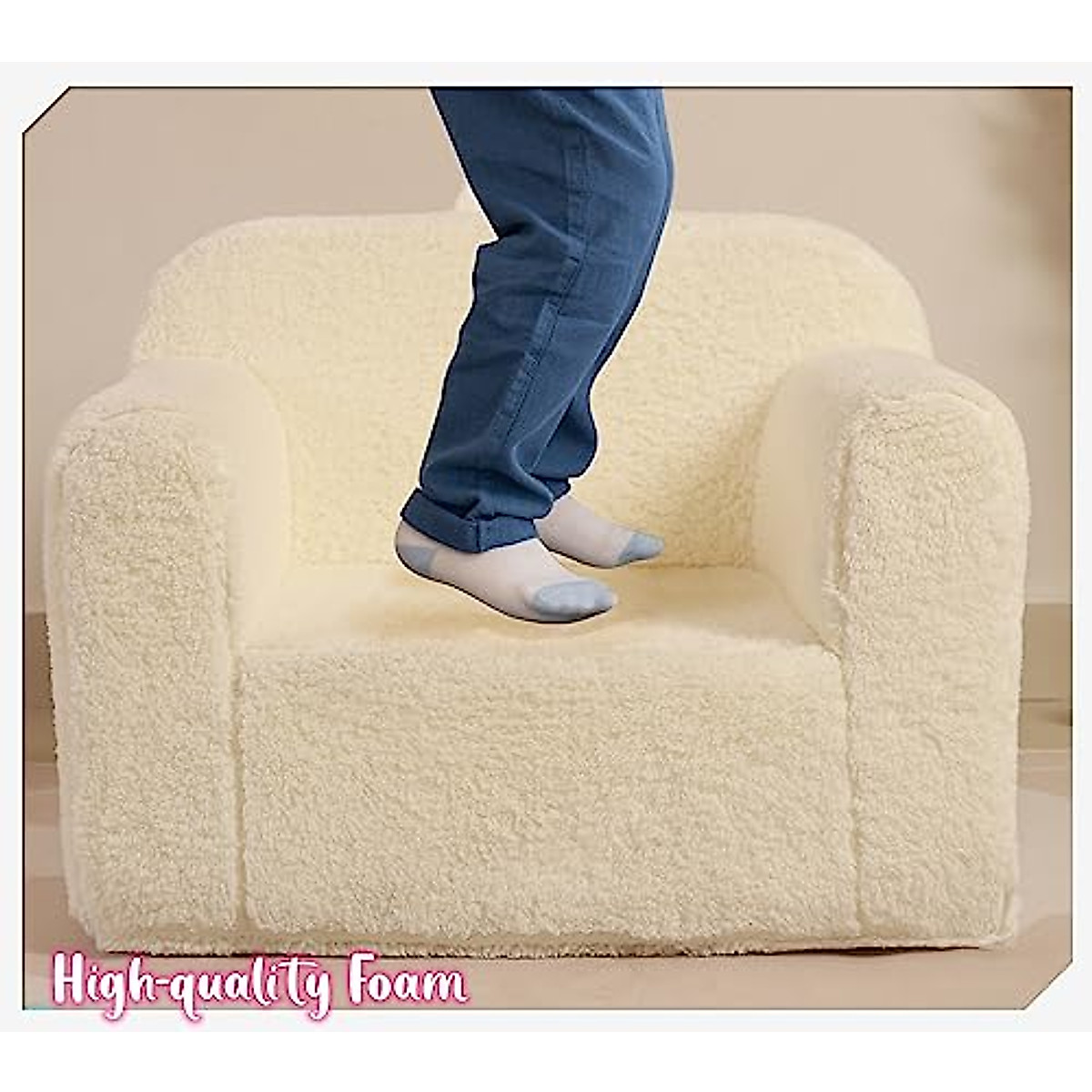 MOMCAYWEX Kids Snuggly-Soft Sherpa Chair, Cuddly Toddler Foam Chair for Boys and Girls, Cream