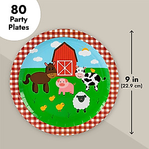 80-Pack Farm Birthday Party Supplies, Farmhouse Plates (9 in)