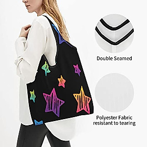Kitchen Reusable Grocery Bags Neon-Gradient-Star-Pattern Shopping Bags Washable Foldable Carry Pouch Tote Gift Bags Durable