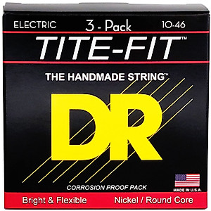 DR Strings Tite-Fit Nickel Plated Electric Guitar Strings, Medium 10-46, 3-Pack (MT-10-3PK)