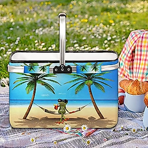 Tavisto Beach Frog Versatile and Durable Reusable Grocery Tote Bag - Spacious and Foldable with Fun Print Designs - Perfect for Shopping, Picnics, and Storage