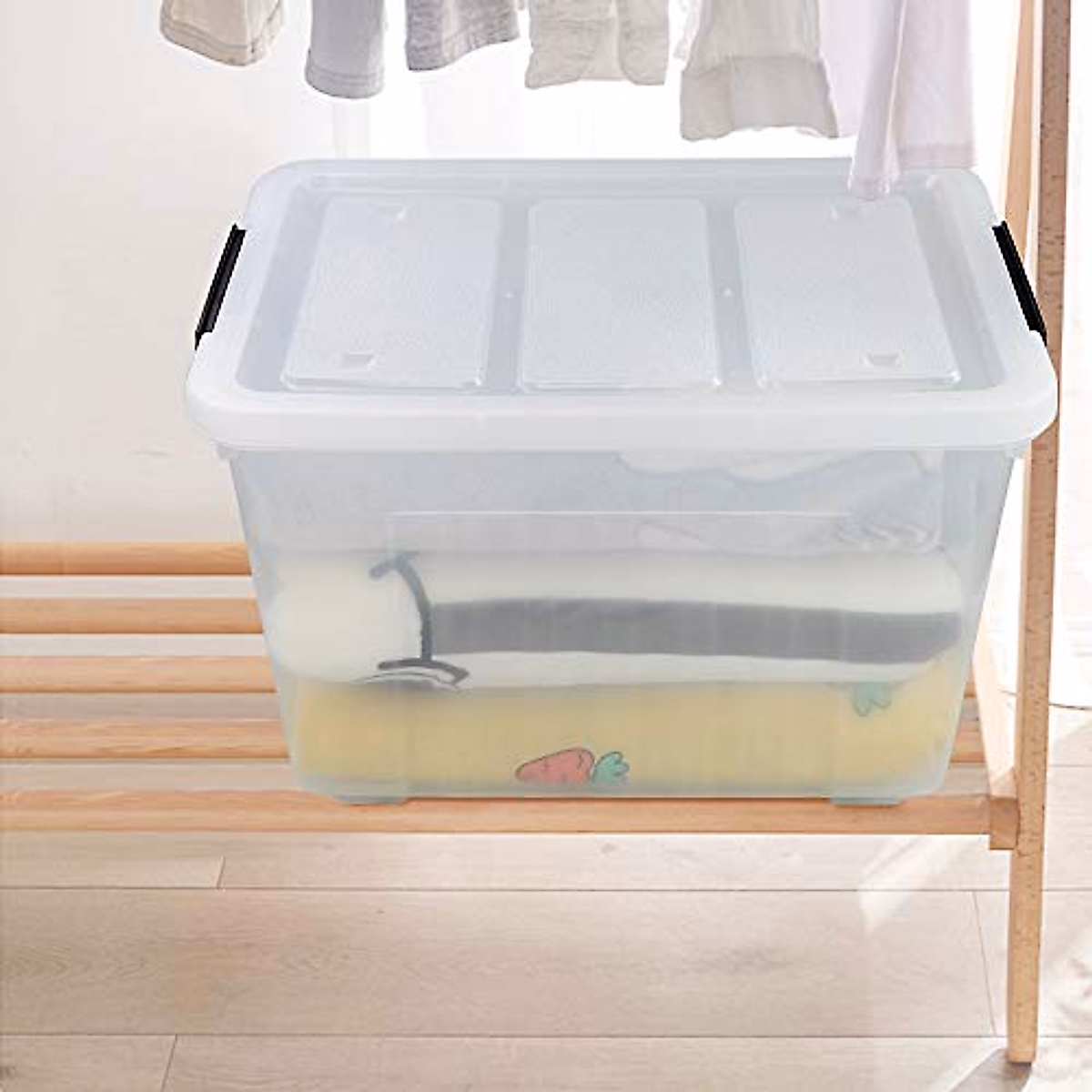 Dehouse 70 L Large Clear Storage Boxes, Plastic Storage Box with Lids and Wheels, Set of 4