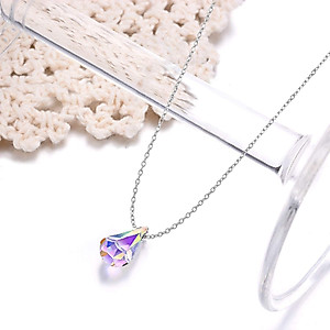 Savlano 14K White Gold Plated Aurora Borealis Drop Cut 18 Inches Pendant Chain Necklace For Women