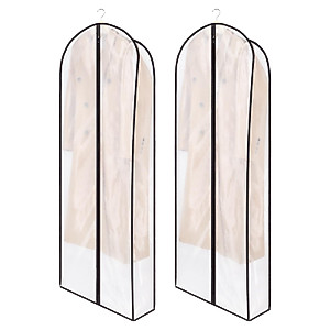 Zilink Breathable Fur Coat Storage Bags 60" Dress Bags for Gowns Long Dust Covers for Hanging Clothes with 7" Gussted Wrinkle Free for Leather Jacket Fur Coat Puffy Dress Storage, Set of 2